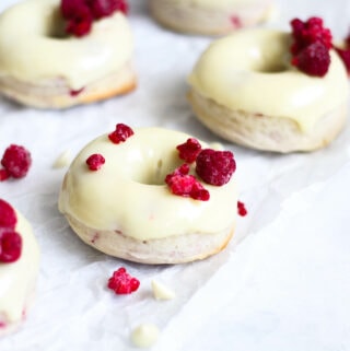 White Chocolate Raspberry Donuts - Modest Munchies